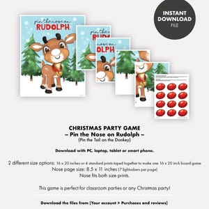 CHRISTMAS Party Game Pin the Tail Games Printable Pin the Nose - Etsy