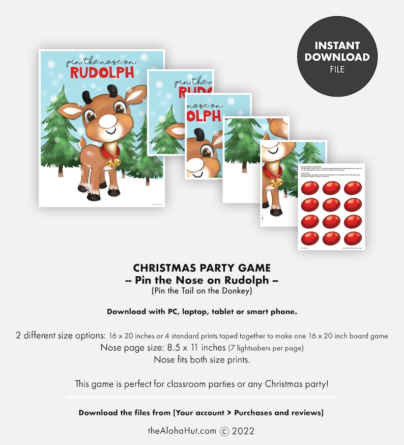 CHRISTMAS Party Game Pin the Tail Games Printable Pin the Nose - Etsy