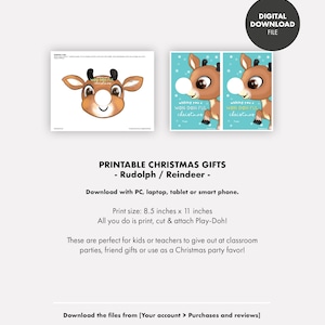 PLAY DOH Christmas Classroom Gift RUDOLPH Printable Kids School Party ...