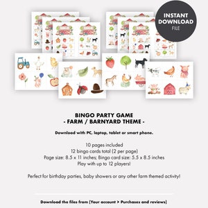 FARM ANIMALS Barnyard Bingo Game Kids Birthday Party Game First Baby ...