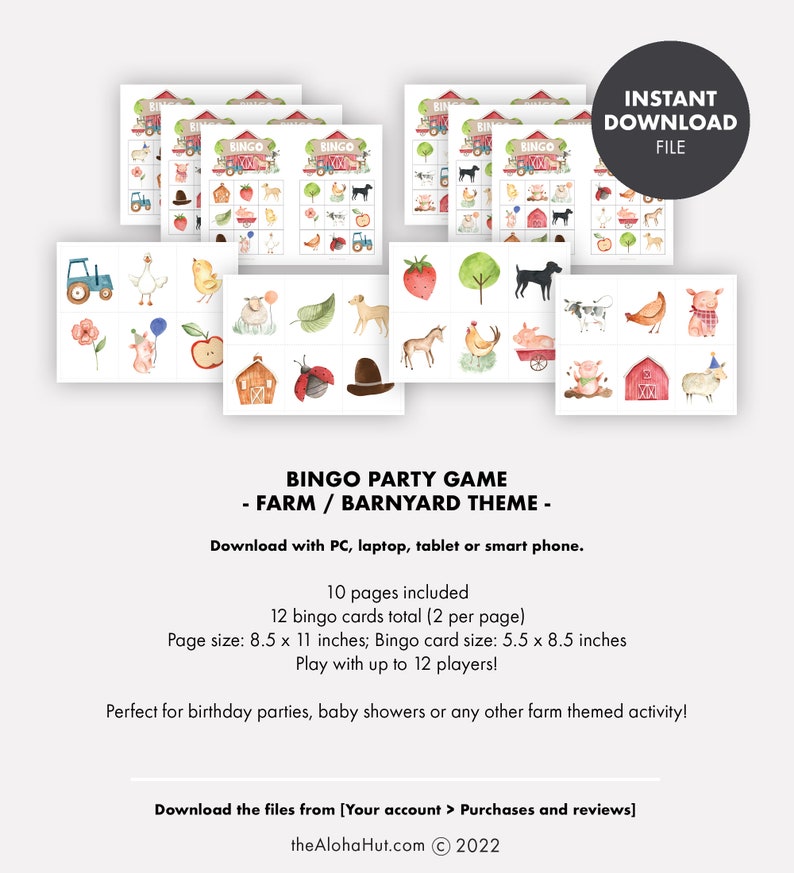 FARM ANIMALS Barnyard Bingo Game Kids Birthday Party Game - Etsy
