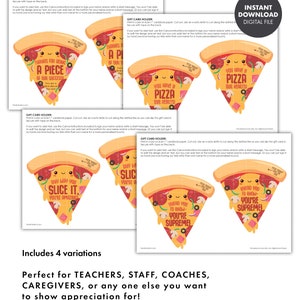PIZZA Themed TEACHER APPRECIATION Thank You Gift Card Holder Tags Staff ...