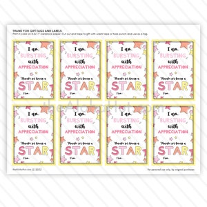 STAR STARBURST Thank You Gift Tag Teacher Appreciation Week Staff ...