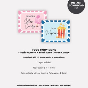 Party Food Signs COTTON CANDY POPCORN Carnival Circus Kids Birthday ...