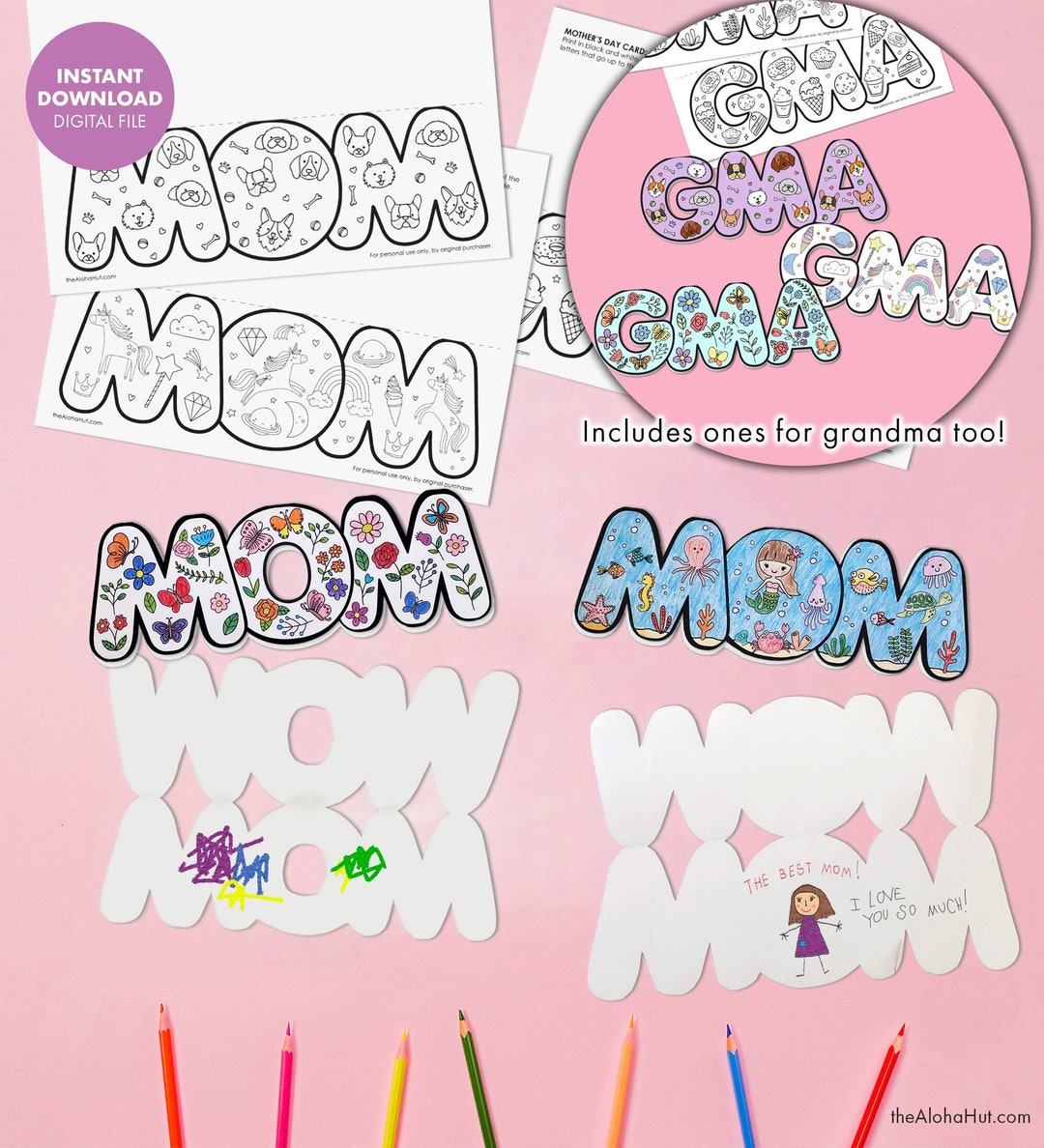 MOTHER'S DAY Card Mom Grandma Kids Craft Activity Digital Spring ...