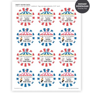 CARNIVAL PARTY FAVOR Circus Kids Birthday Party Tags Decor Decoration ...