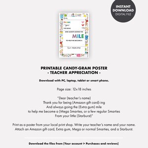 Giant TEACHER APPRECIATION Candy Gram Card Poster Sign Thank You ...