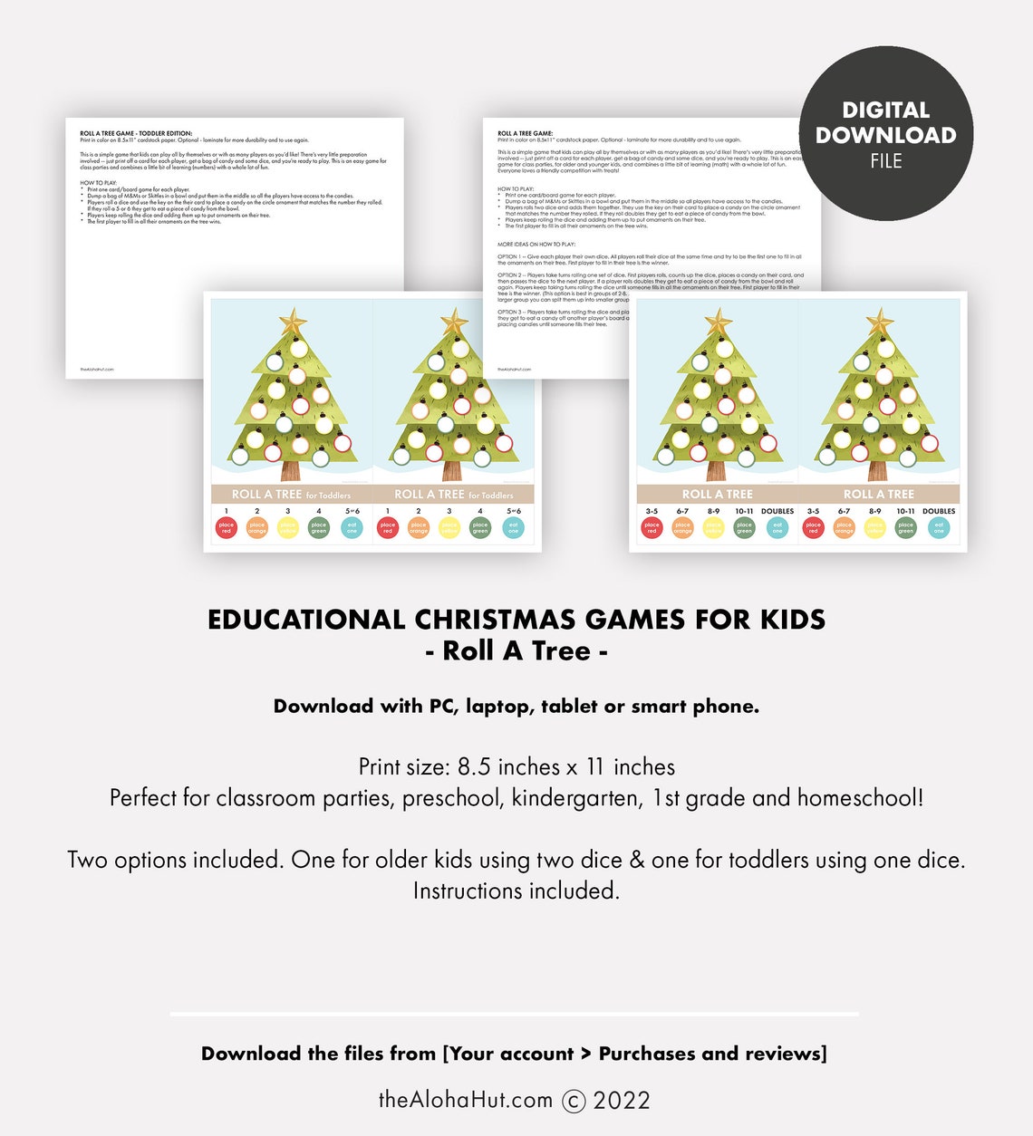 Roll a Dice CHRISTMAS Educational GAME Roll A Tree Kids School - Etsy