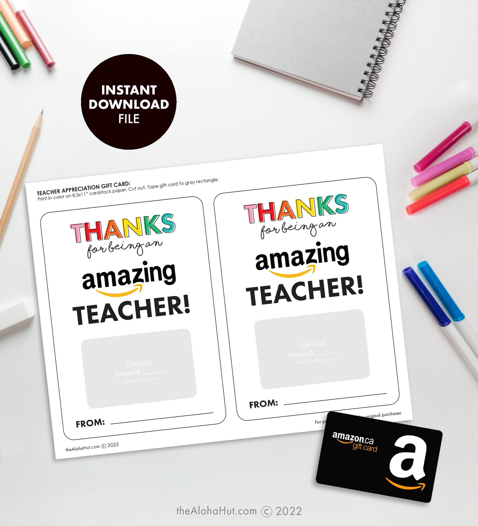 AMAZON TEACHER APPRECIATION Print Tag Gift Card Holder Thank - Etsy