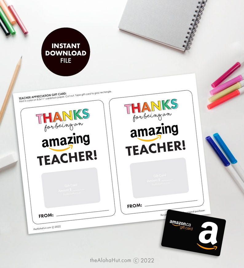 AMAZON TEACHER APPRECIATION Print Tag Gift Card Holder Thank - Etsy