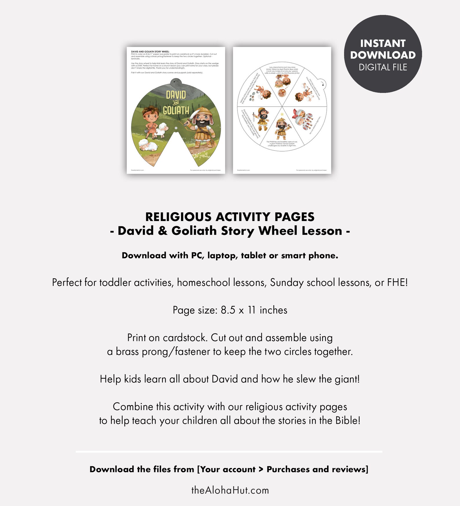 DAVID & GOLIATH Story Wheel PRINTABLE Lesson Kids Activity Religious ...