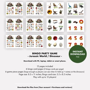 JURASSIC WORLD Dinosaur Kids Birthday Party Bingo Game Instant Download ...