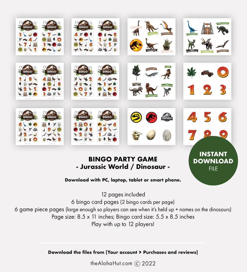 JURASSIC WORLD Dinosaur Kids Birthday Party Bingo Game Instant - Etsy