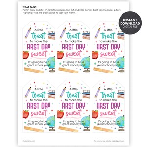 FIRST DAY of SCHOOL Treat Tag Back to School Tags Printable Digital ...