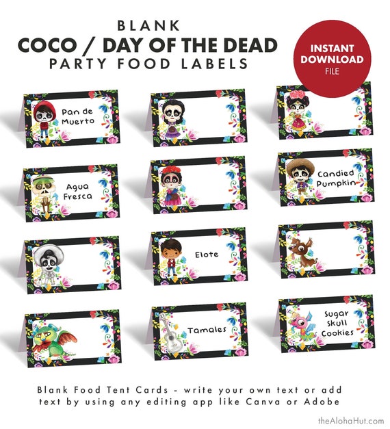 COCO Party Food Labels Tent Cards Day of the Dead Halloween - Etsy