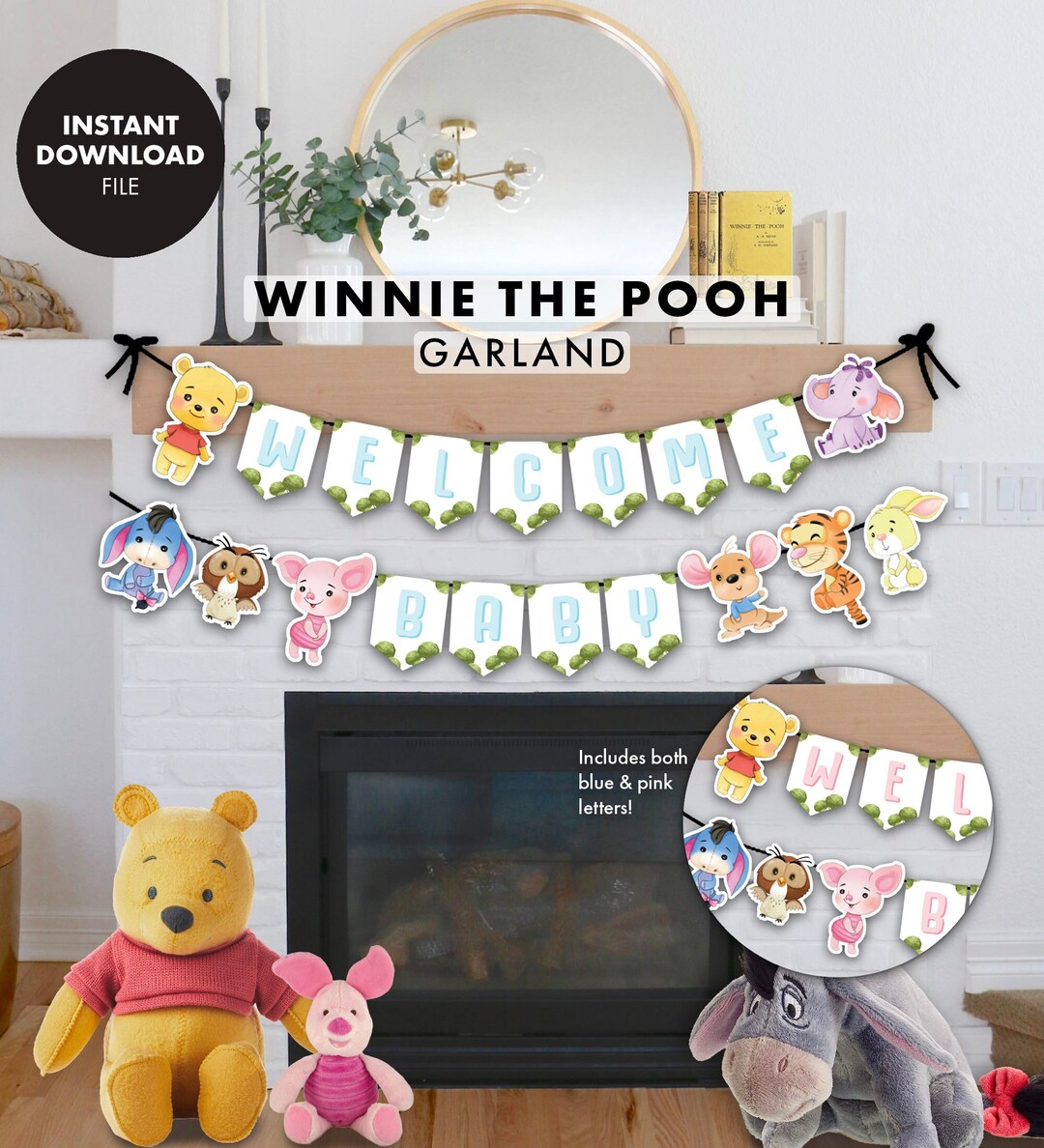 WINNIE THE POOH Garland Banner Kids Welcome Baby Sign Party Decor ...