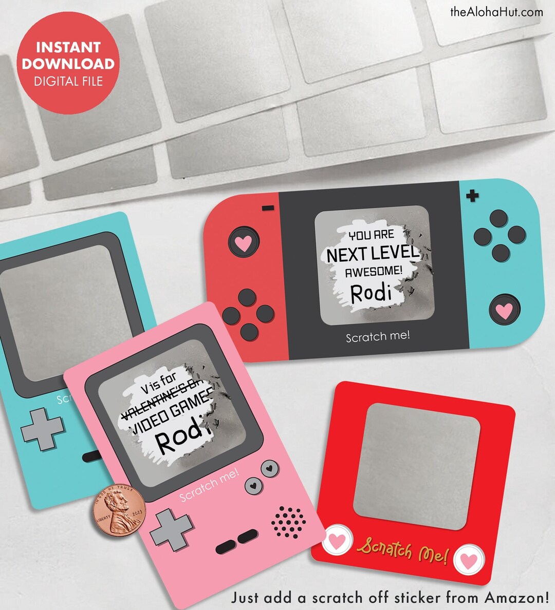 SCRATCH OFF Retro Video Game Printable Valentines Valentine's Day Kids ...