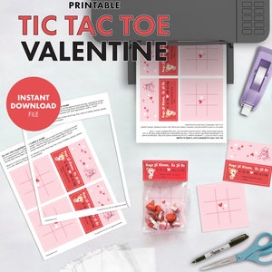 Tic Tac Toe PRINTABLE VALENTINE Hugs & Kisses Valentine's Day Kids ...