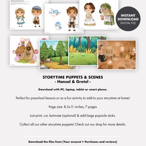 Hansel & Gretel PUPPETS and SCENES Printable Preschool Worksheets ...