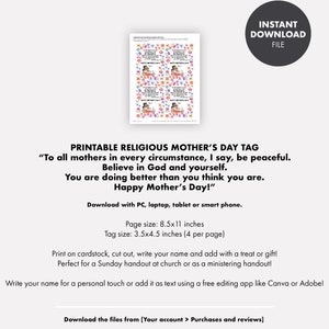 Religious MOTHER'S DAY Tag Quote Handout PRINTABLE Christian Church ...