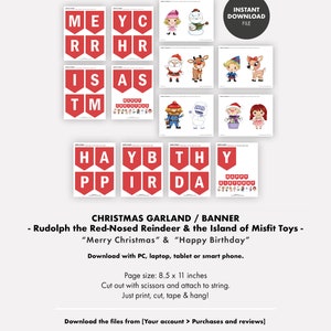 RUDOLPH CHRISTMAS Garland Banner Digital Download Printable Party ...