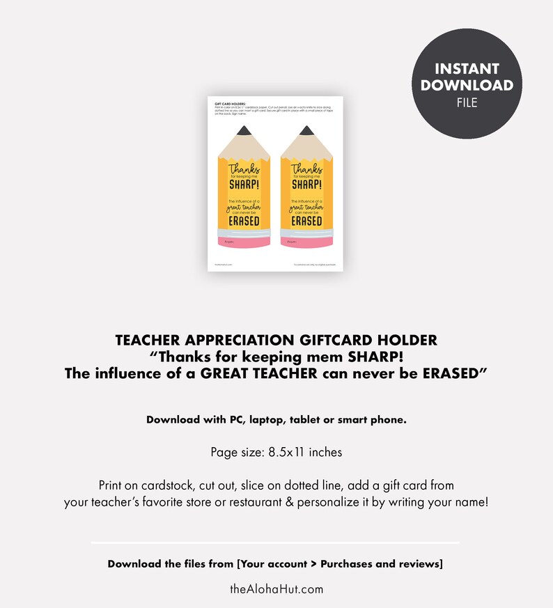 Pencil TEACHER APPRECIATION Gift Card Holder Thank You - Etsy