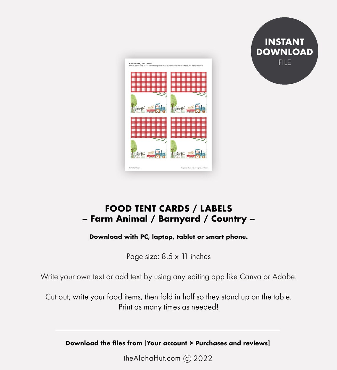 FARM ANIMAL Party Food Labels Cards Kids Birthday Decorations - Etsy