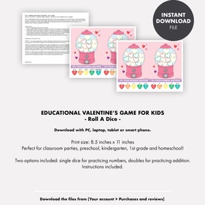 Roll a Dice VALENTINE'S DAY Educational GAME Printable Kids School ...
