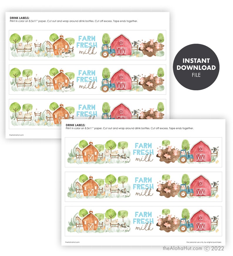 FARM ANIMALS Party Drink Labels Cards Kids Birthday - Etsy