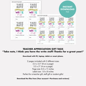 TEACHER APPRECIATION Gift Tag Thank You Teacher Printable Instant ...
