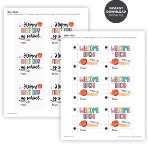 FIRST DAY of SCHOOL Gift Tags Back to School Tag Printable Digital ...
