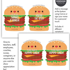 Burger Fast Food TEACHER APPRECIATION Gift Card Holder Coach Thank You ...