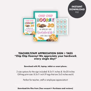 Cookie TEACHER APPRECIATION Sign Poster Thank You Tags Staff Printable ...
