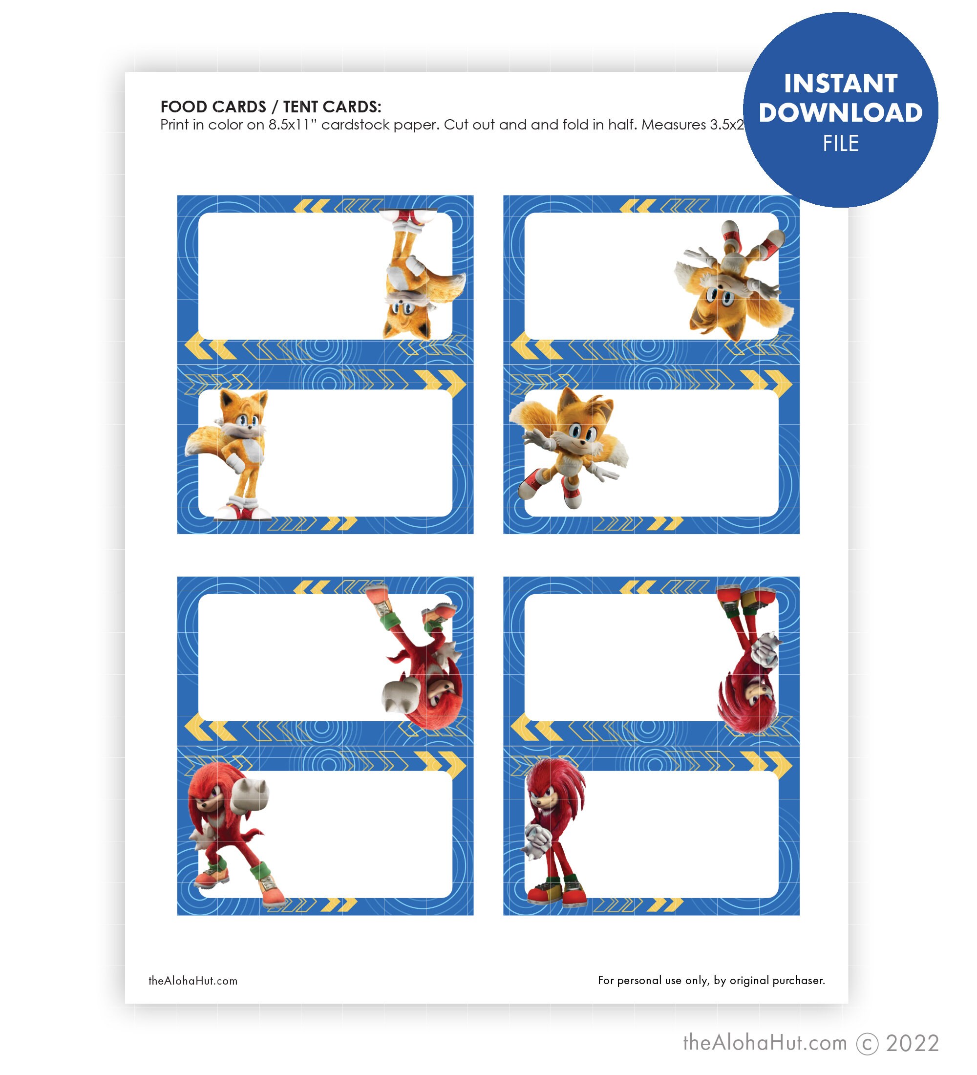SONIC the Hedgehog Party Food Labels Cards Kids Birthday - Etsy