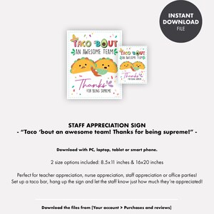Taco TEACHER APPRECIATION Sign Poster Thank You Staff Printable Instant ...
