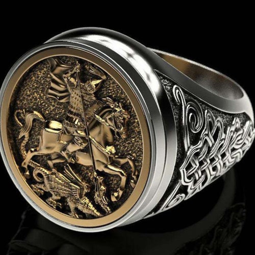18K Gold Sovereign Ring St George Ring Men Gold Signet Ring - Etsy