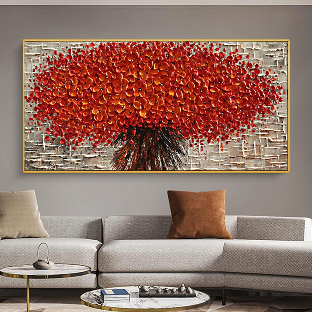 Large Original Oil Painting, Big Red Flower , Decorative Painting ...