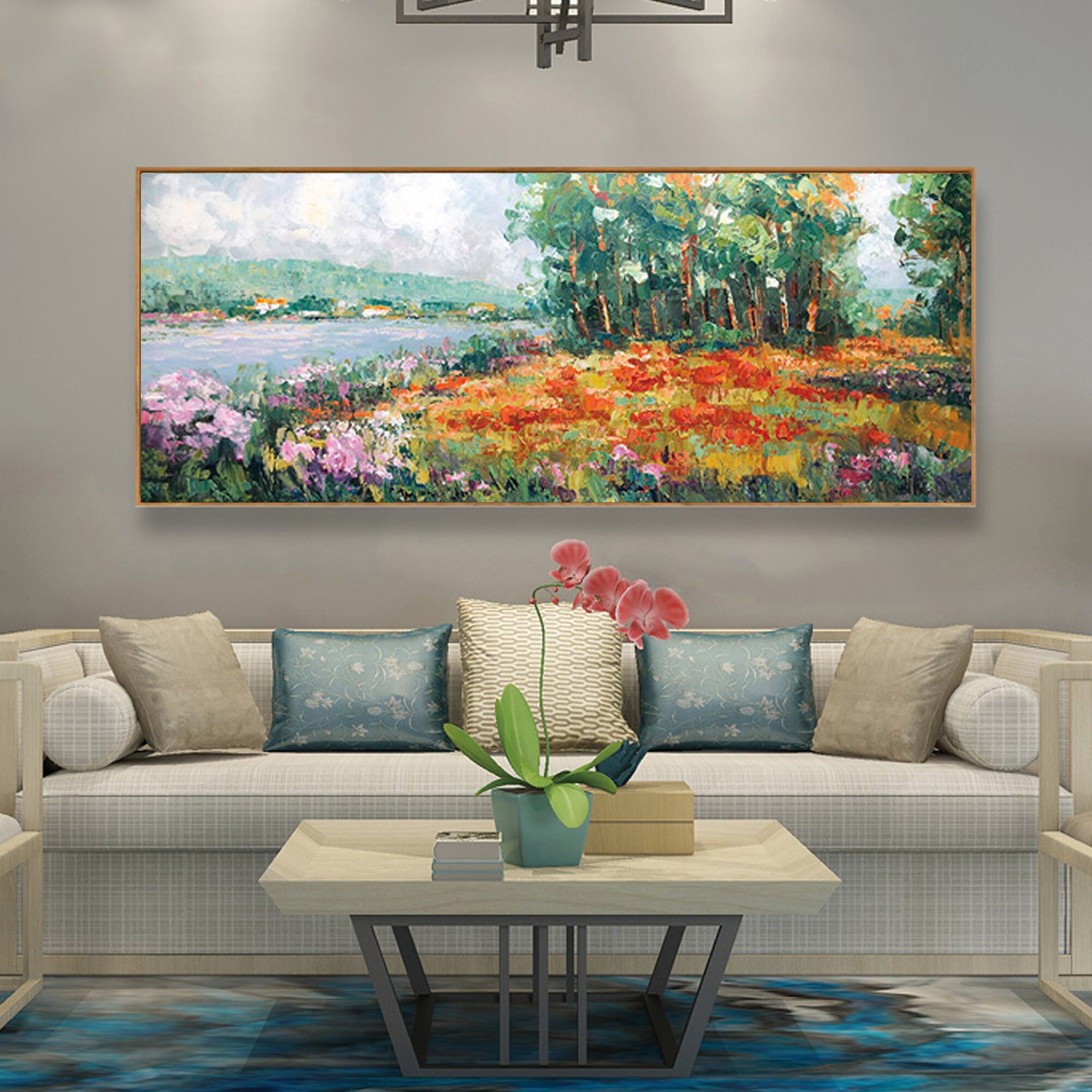 Large Spring Flower Painting: Abstract Landscape Canvas Wall Art - Etsy