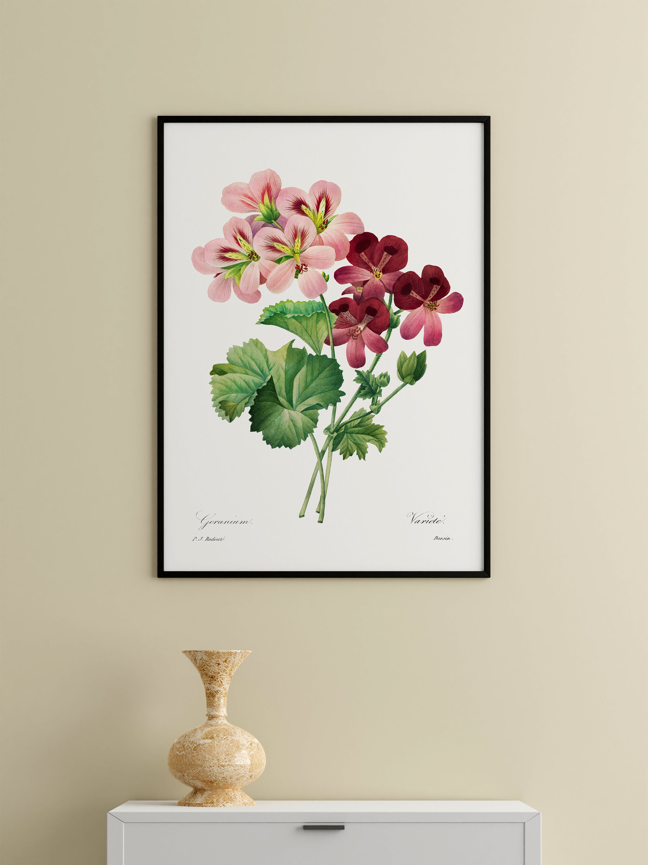 Geranium Flower Print Botanical Wall Art, Vintage Flower Art Print ...