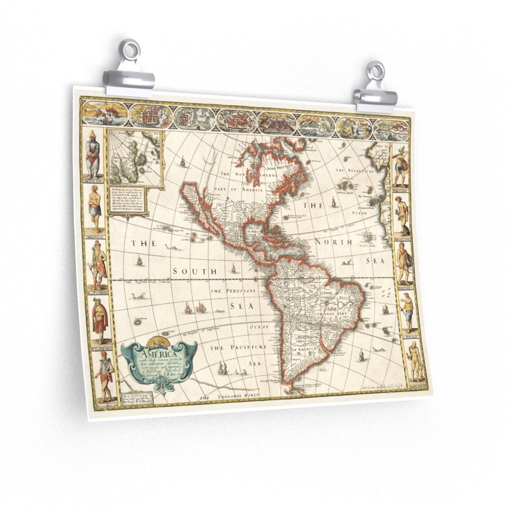 Old America Map by John Speed, Antique Fine Art, Vintage World Map ...