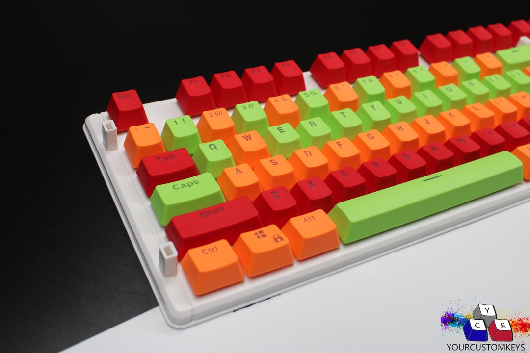 Green Orange & Red Mix Keycaps ANSI Keycap Set PBT Double Shot Premium ...