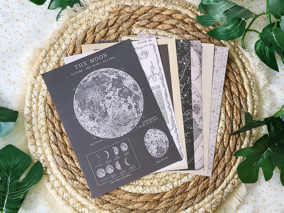 7 Pc, Stars and Moon Vintage Paper, Decorative Paper, Scrapbook Paper ...