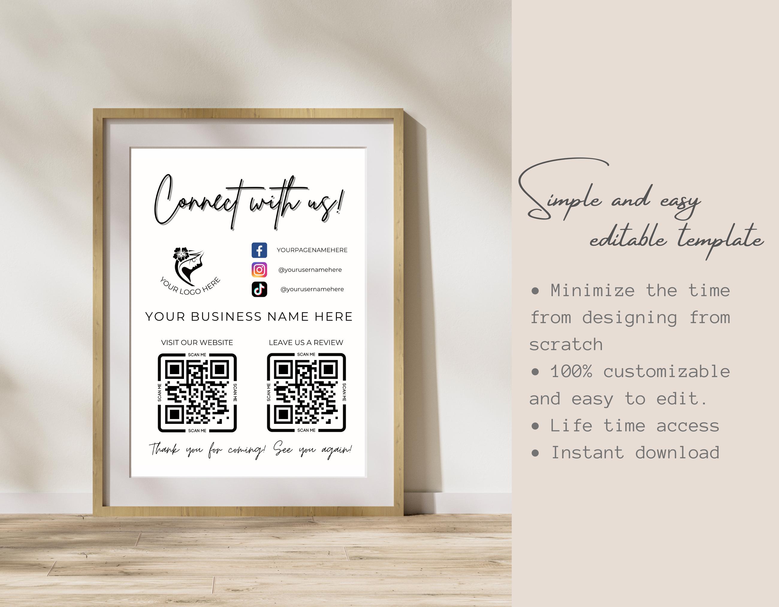 Follow Us on Social Media Sign Template, QR Code Sign Instagram Follow ...