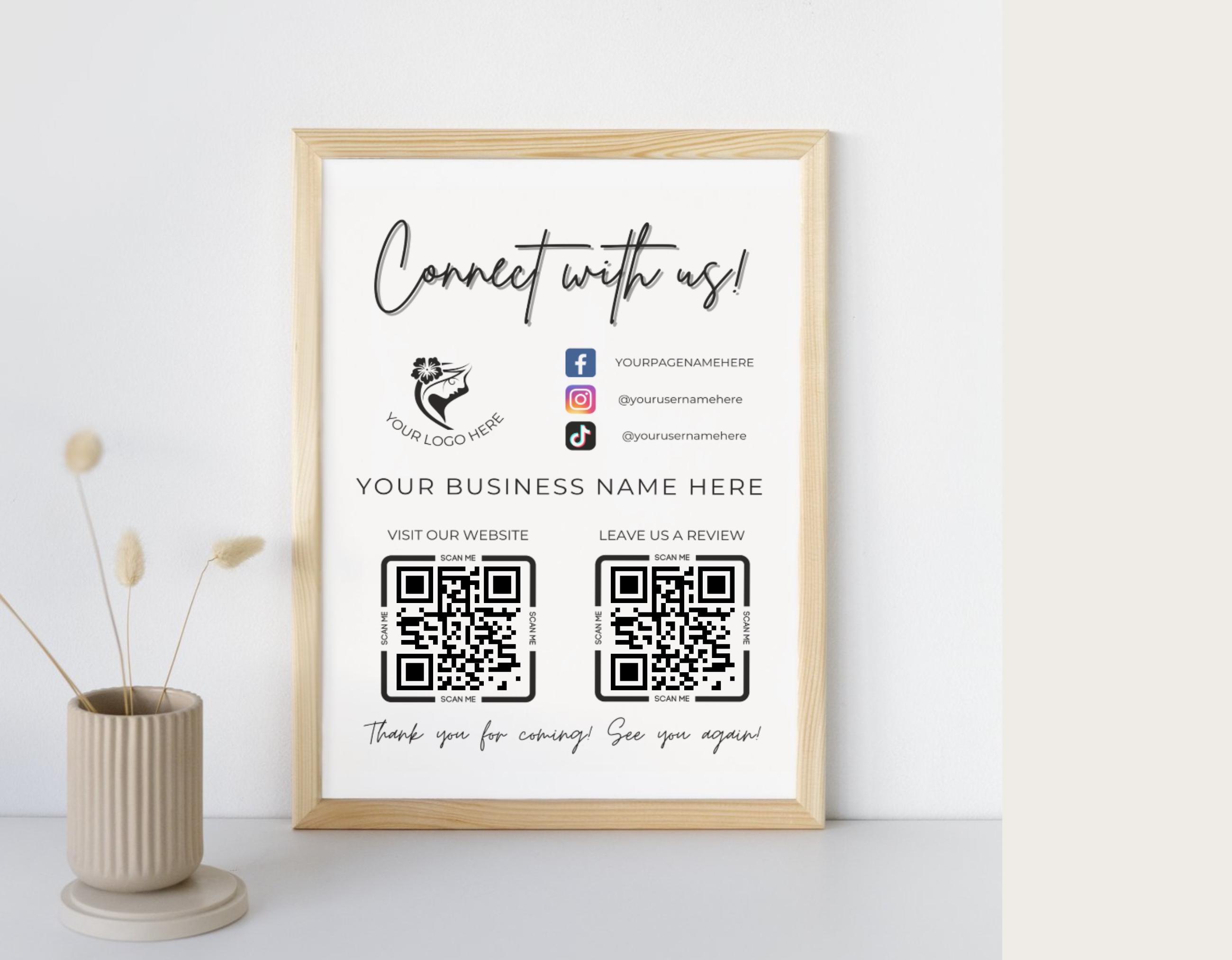 Follow Us on Social Media Sign Template, QR Code Sign Instagram Follow ...