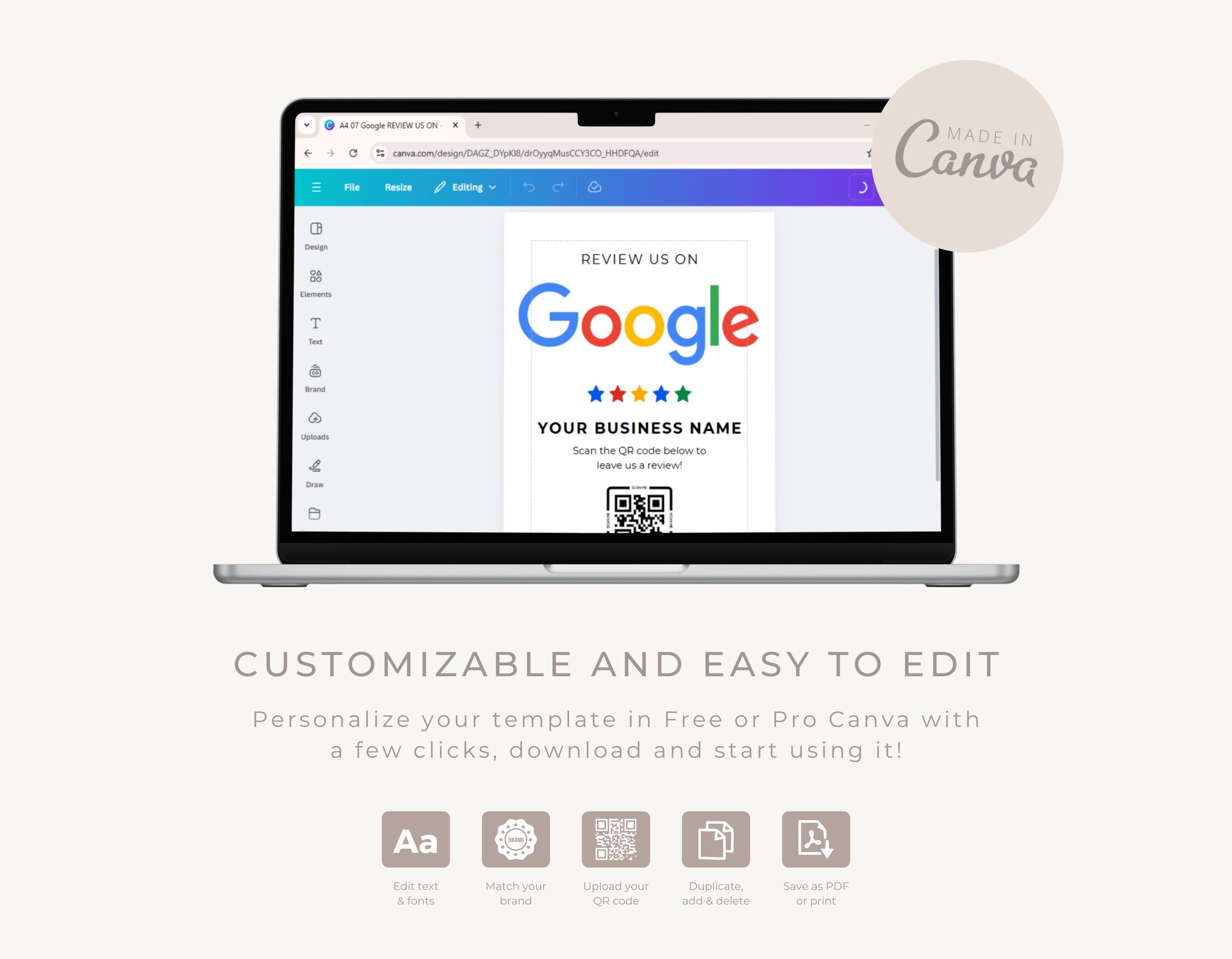 Editable Google Review Sign Template, QR Code, Canva (print at Home) - Etsy