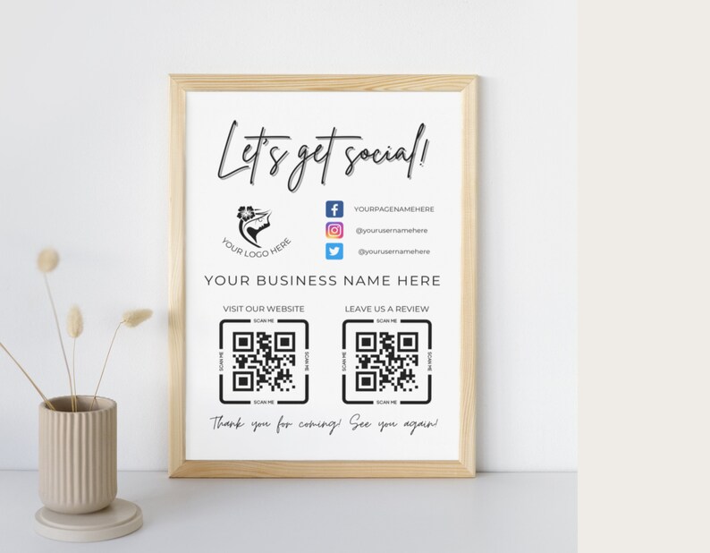 Social Media Sign Template, QR Code Sign, Instagram Facebook Follow Us ...
