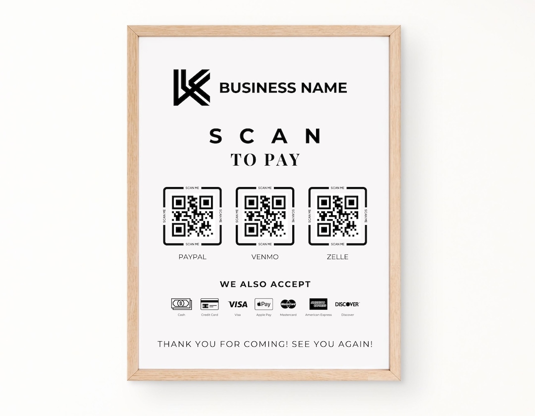 Scan to Pay Sign, Qr Code Sign, Small Business Card, Editable Canva ...