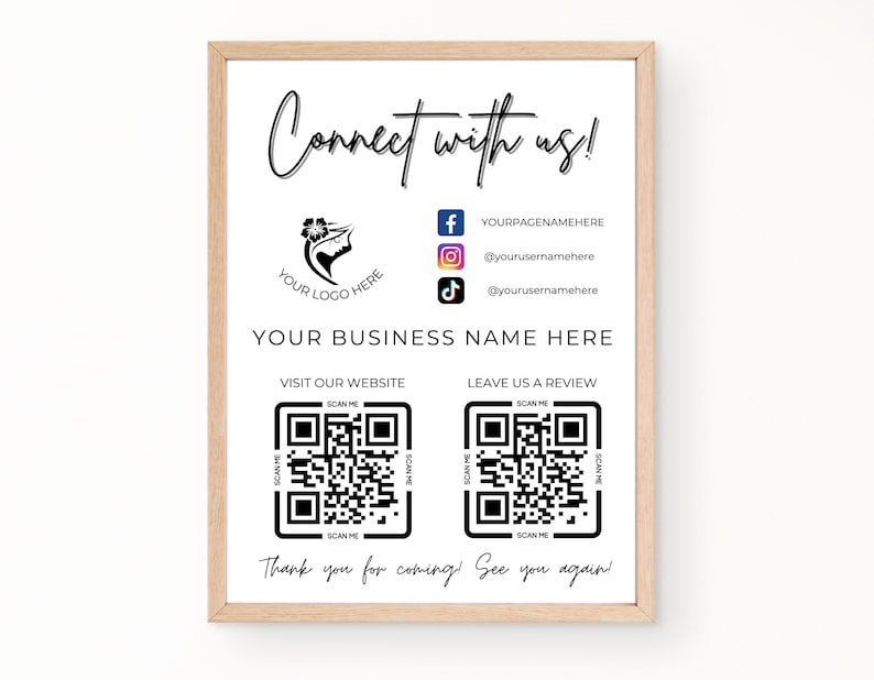 Follow Us on Social Media Sign Template, QR Code Sign Instagram Follow ...