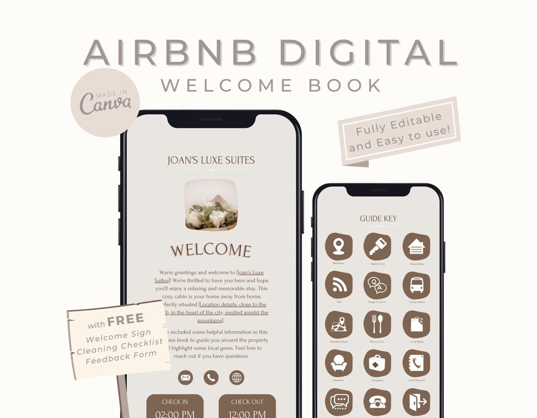 Welcome Book, Digital Airbnb Welcome Guide Book, Mobile Modern Canva ...