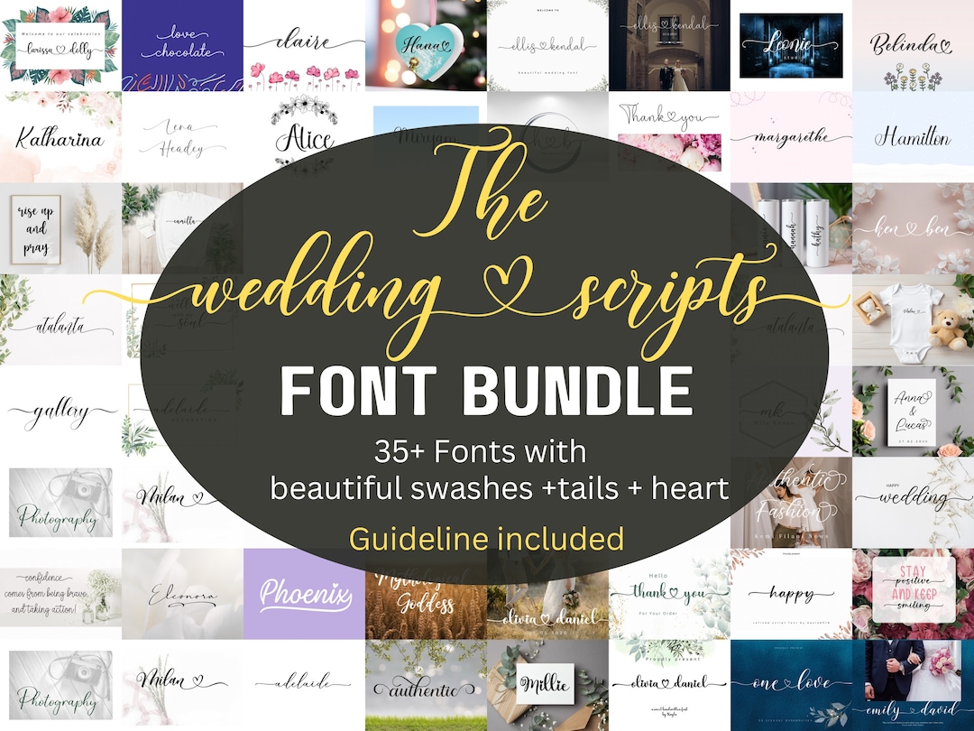 35+ Wedding Script Font Bundle, Handwritten Font With Tails, Cricut ...